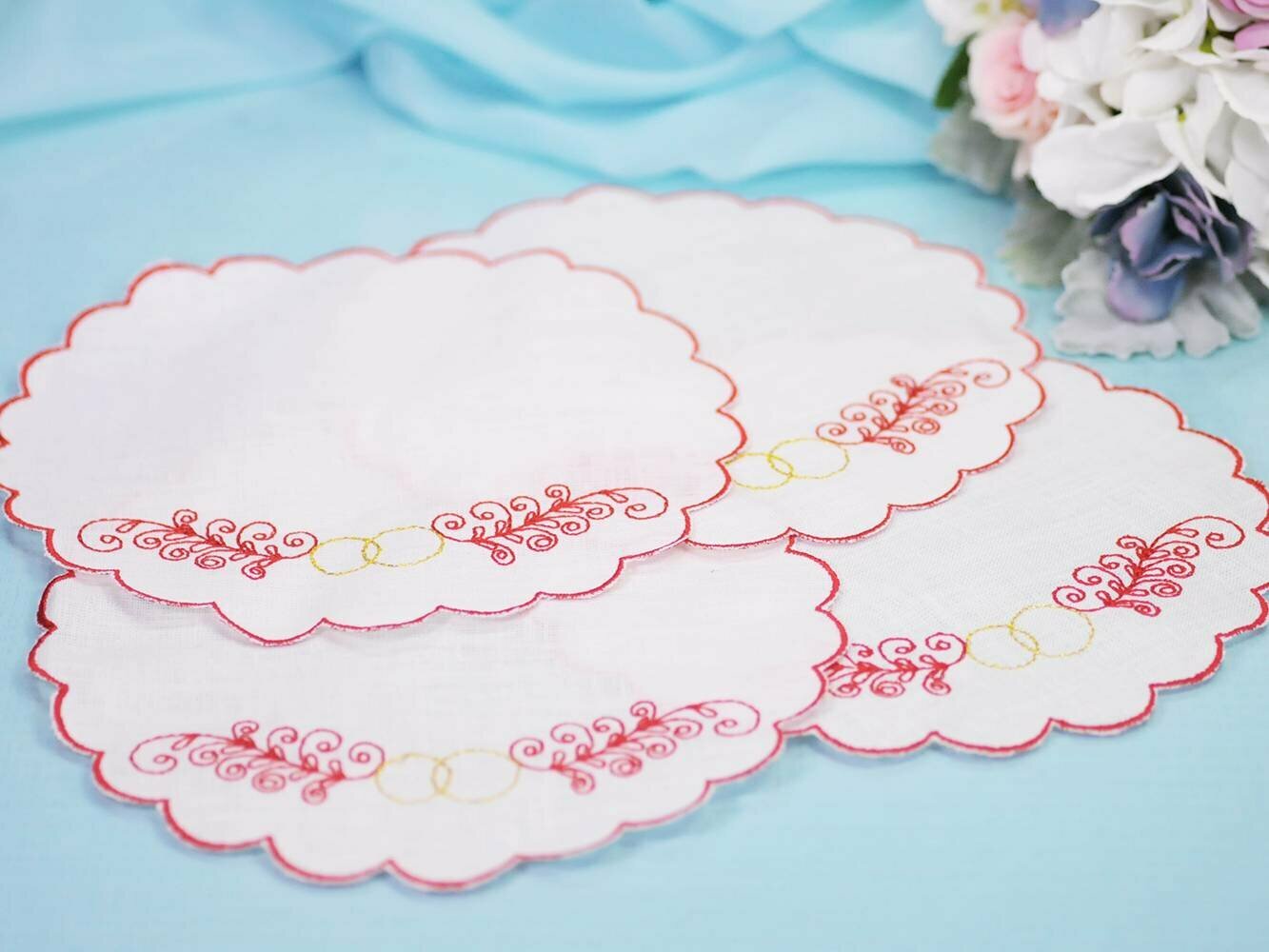 Салфетки для венчания S-02, 2 шт красная вышивка