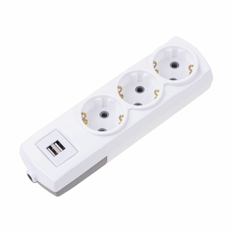 Удлинитель PREMIUM 3 гнезда, 3м, 3х1,5мм , с/з, 2 USB, белый REXANT