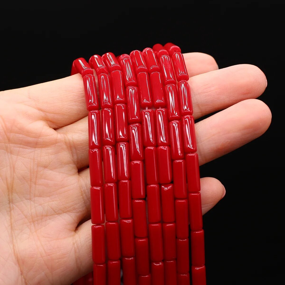 Бусины из агата, цилиндрические Красный, Red Coral