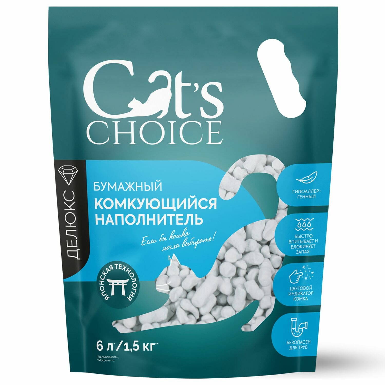Бумажный комкующийся наполнитель Cat's choice с цветовым индикатором комка 6 л
