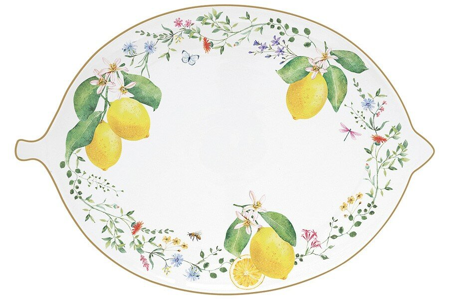Блюдо, 30х21,5 см, фарфор P, овальное, белое, Цветы и лимоны, Fleurs et Citrons (Easy Life)