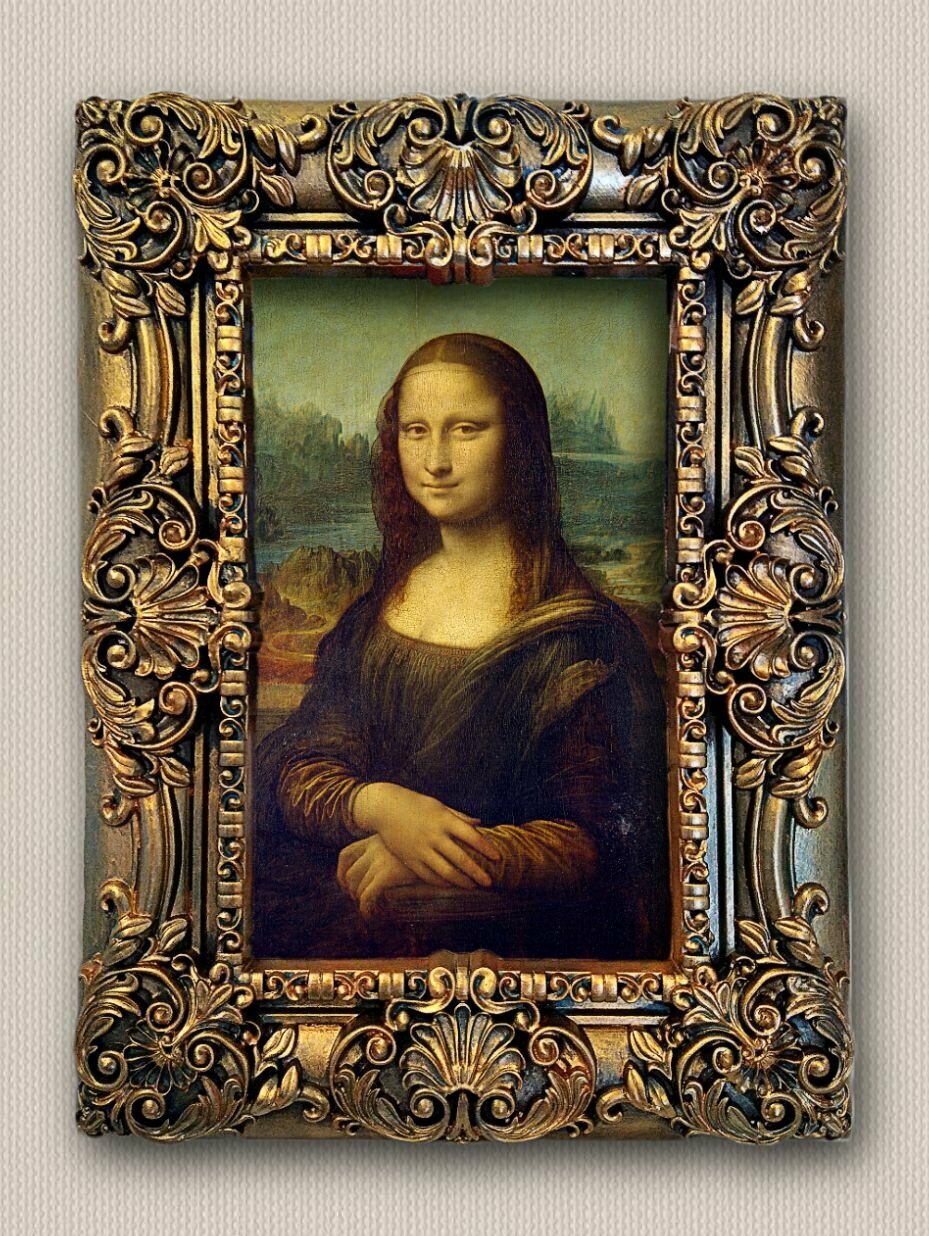 Картина "Мона Лиза" портрет. Леонардо да Винчи. В гипсовой раме ручной работы. Репродукция. Принт