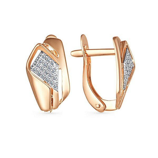 Серьги, красное золото, 585 проба, фианит