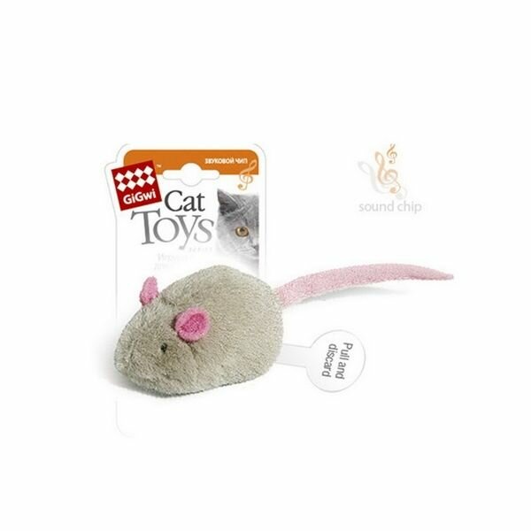 Игрушка для кошек GiGwi Мышка с звуковым чипом, ткань 6 см