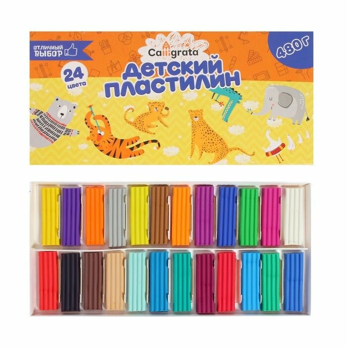 Пластилин Calligrata 24 цвета 480 г, классический