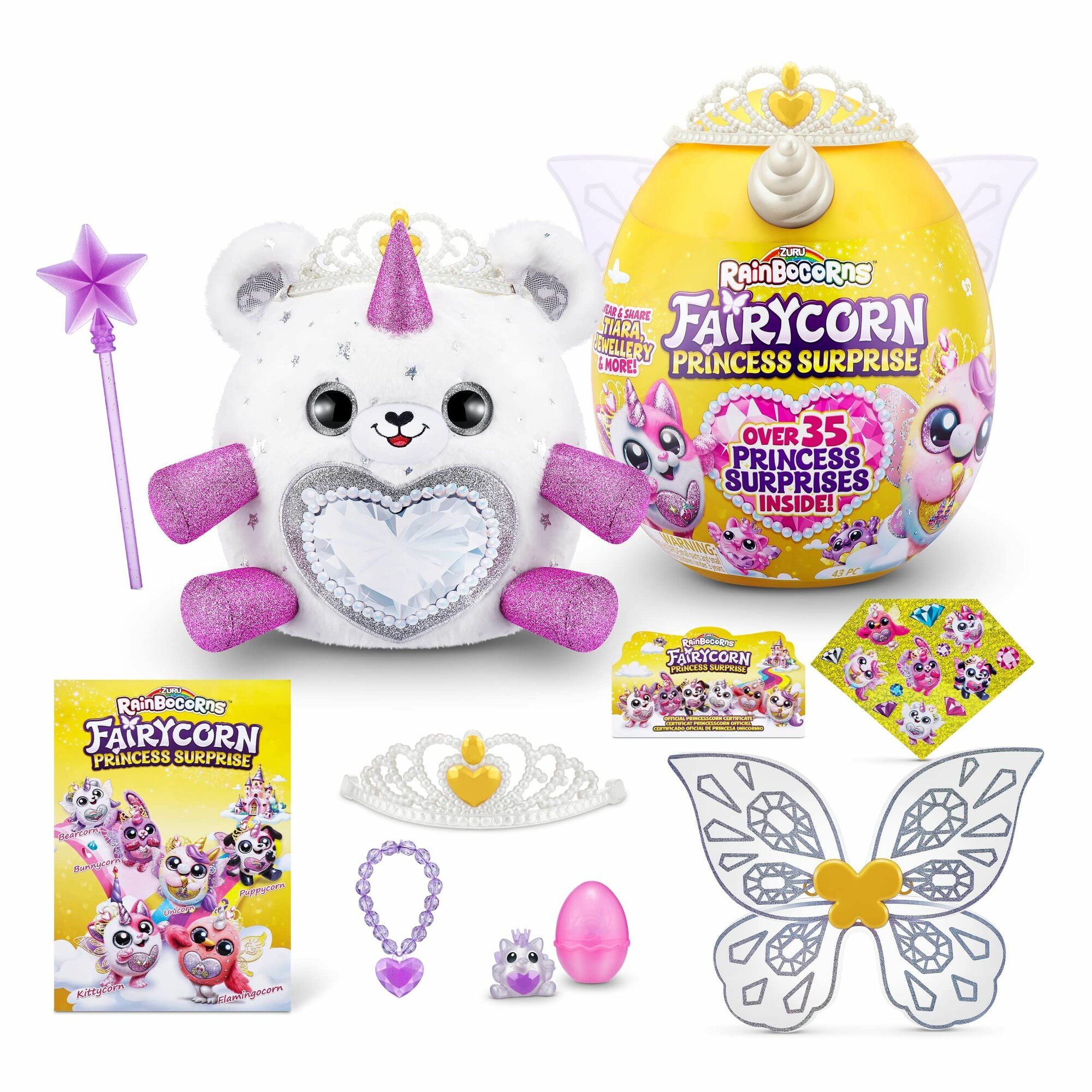 Zuru Rainbocorns Fairycorn Princess Surprises Egg / Яйцо с сюрпризом для принцессы из сказочного зерна, Коллекционная плюшевая игрушка-животное для объятий с наклейками