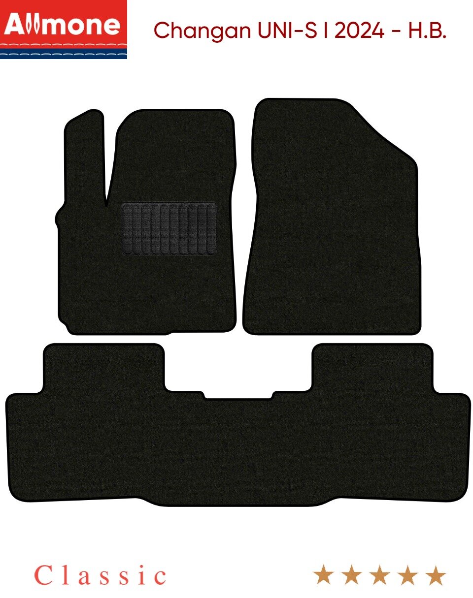 Ворсовые коврики в салон для Changan UNI-S 1 (suv) 2024 - Н. В. задний цельный, черные, Классик, автомобильные 3шт / Чанган Юни С 1