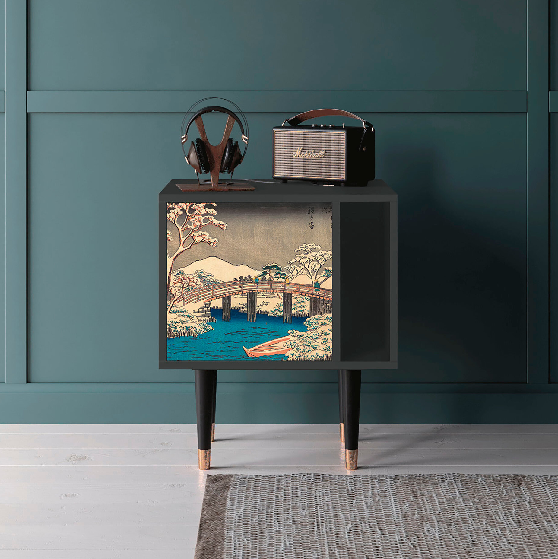 Прикроватная тумба - STORYZ - S2 Katabira River by Utagawa Hiroshige, Размер - 58 x 69 x 48 см, Цвет - Антрацит