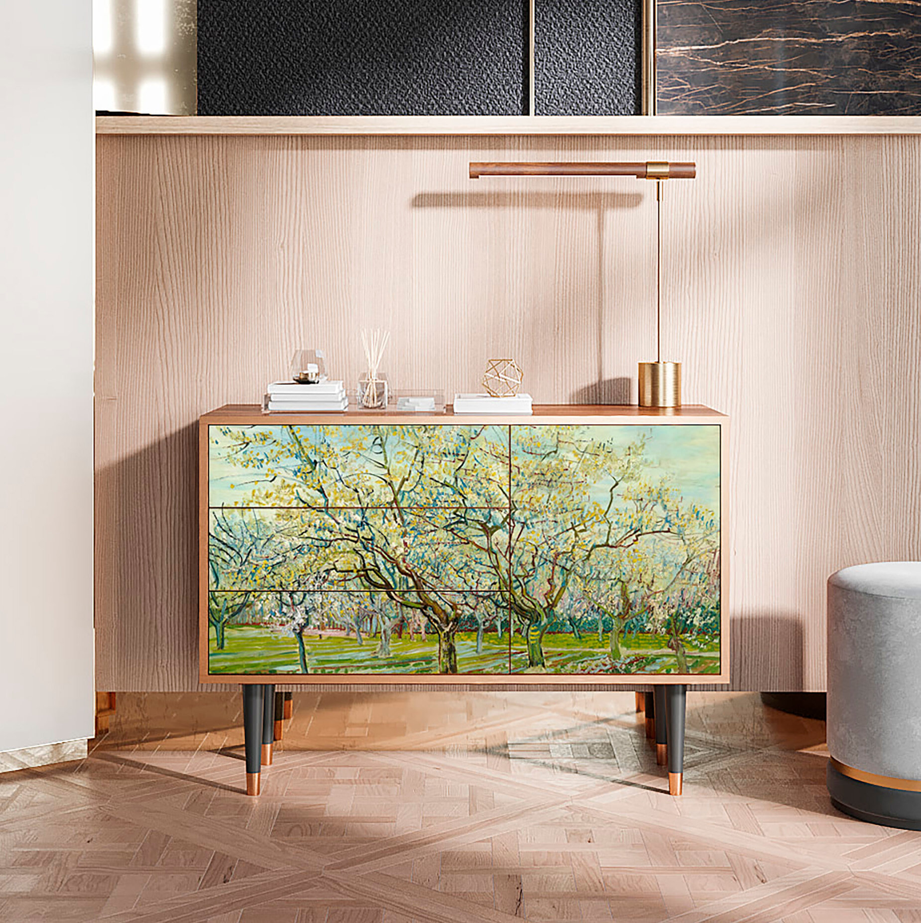 Комод - STORYZ - S3 The White Orchard by Van Gogh, Размер - 115 x 84 x 41 см, Цвет корпуса - , Орех