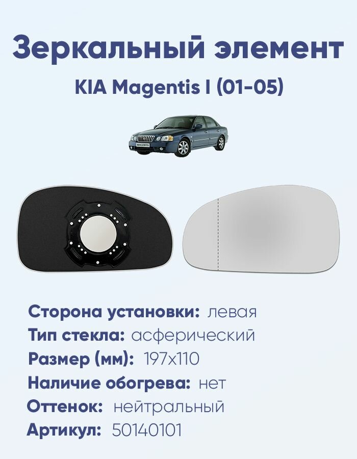 Зеркальный элемент левый KIA Magentis I (01-05) асферика нейтральный без обогрева