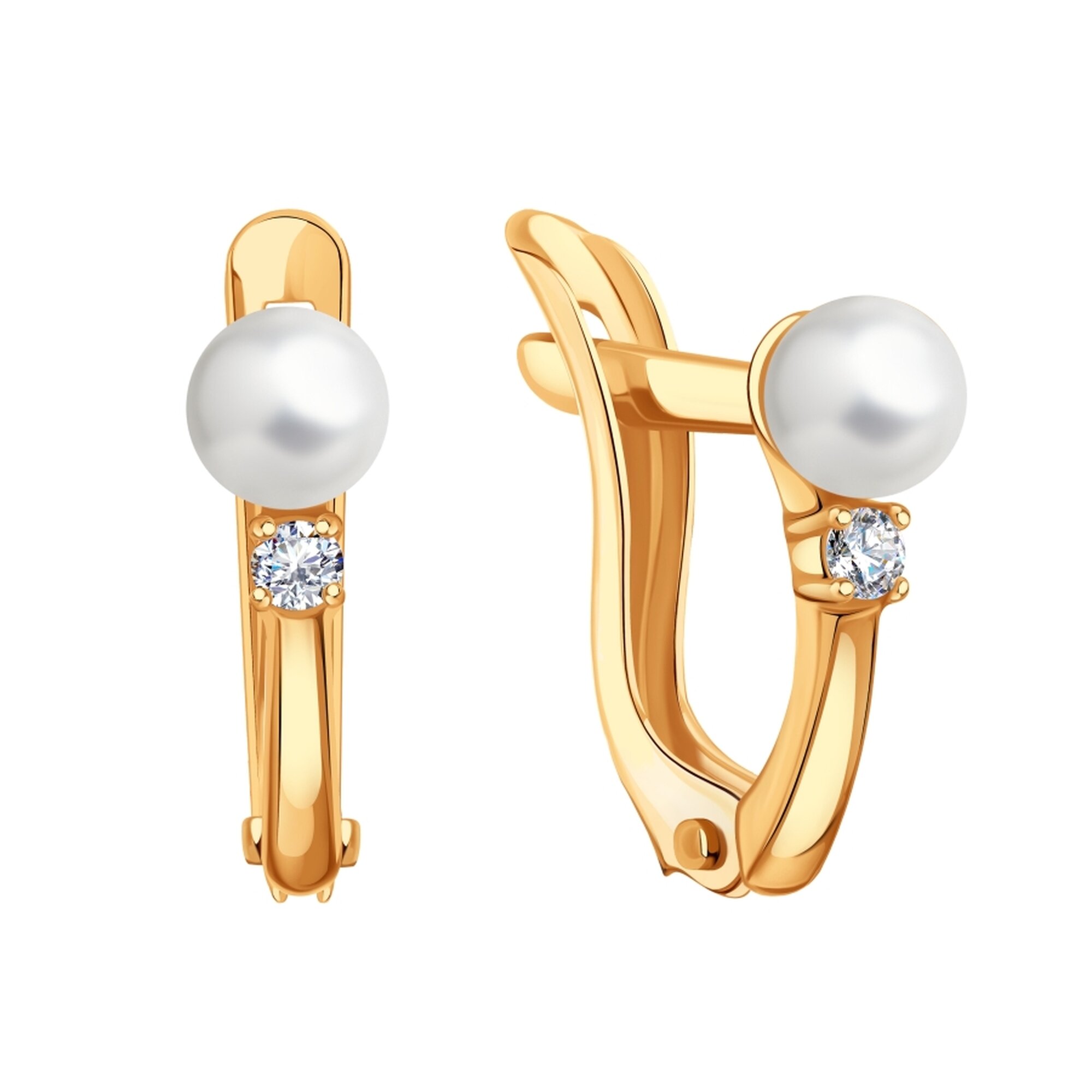 Серьги, красное золото, 585 проба, жемчуг, фианит