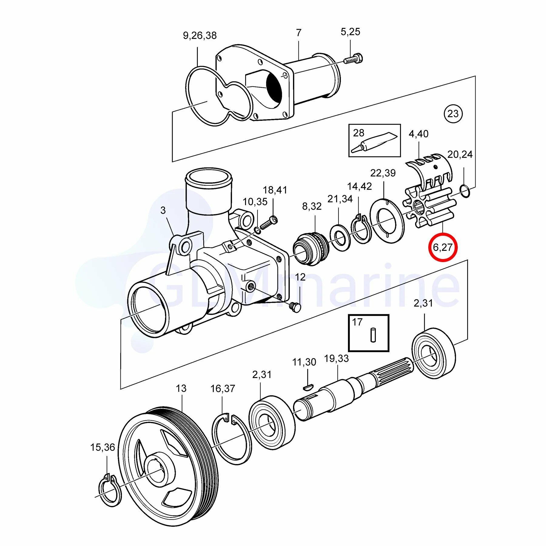 3593573 для Volvo Penta D6 D9 D11 D13 серии морской двигатель, ремонтный комплект крыльчатки водяного насоса 3583602 381757 Jabsco 17018-0001