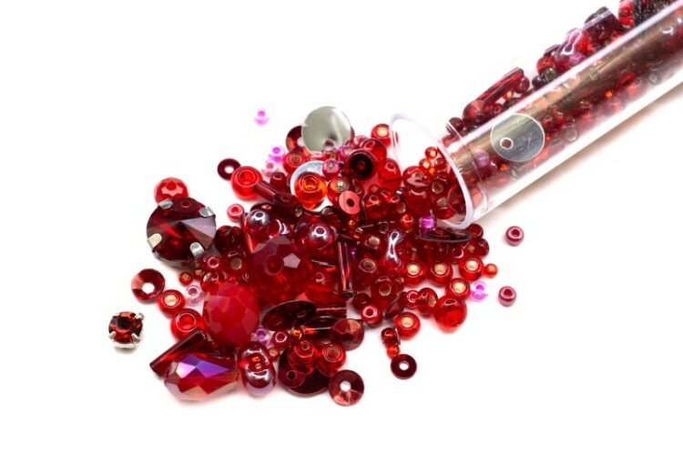 Микс бусин, бисера и пайеток, оттенок красный, 200-002, 1 туба (около 7г)