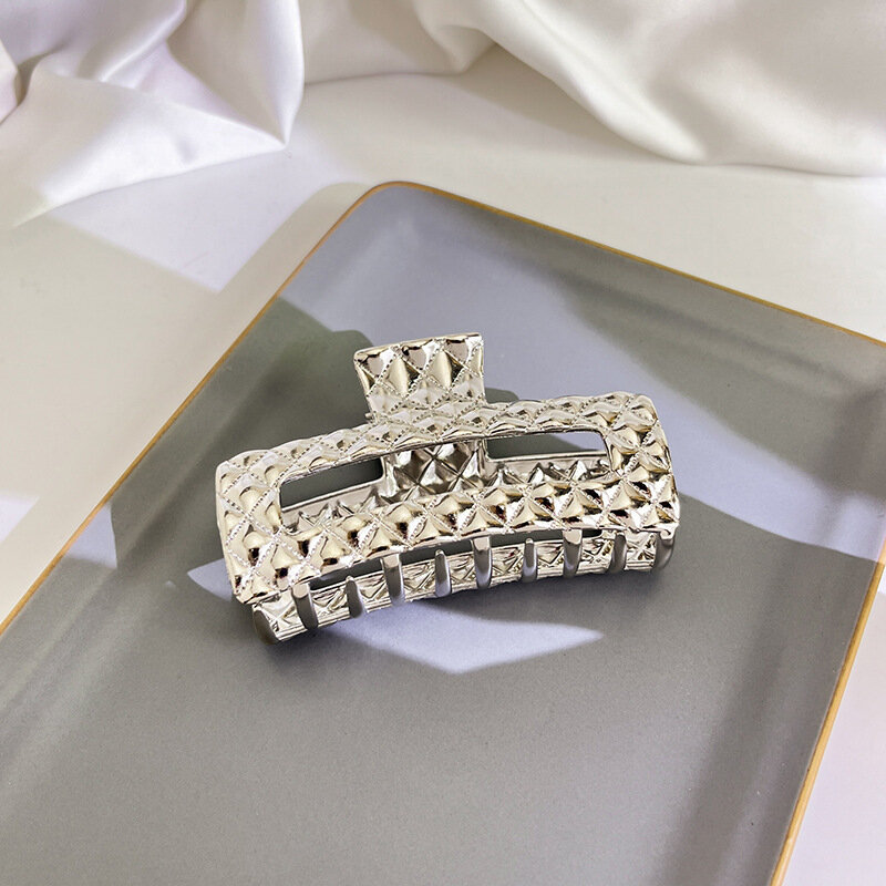 Геометрическая заколка "Акула", для волос, кожаный узор, серебристый