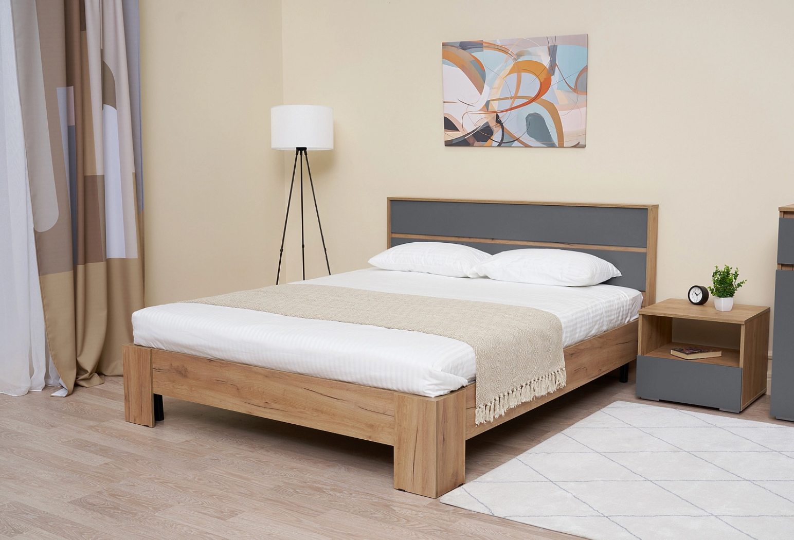 Кровать Хелен КР-03 со спальным местом 160×200 см, двуспальная, серый графит / дуб крафт