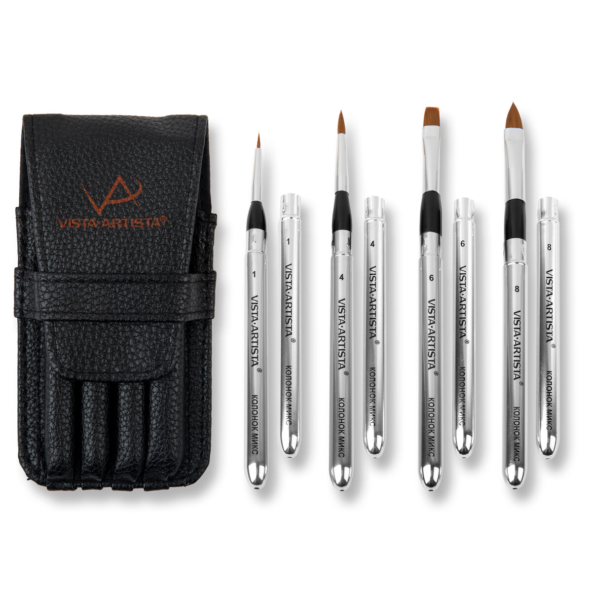 VISTA-ARTISTA Travel VA-KOL-01-RR39 Набор кистей 4 шткруг1, круг4, овал8, плоская№6