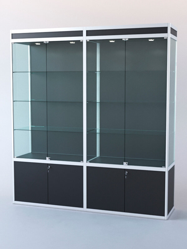 Витрина для музеев вооруженных сил "экспонат" №8-1 двухметровая (задняя стенка ДВП), Черный