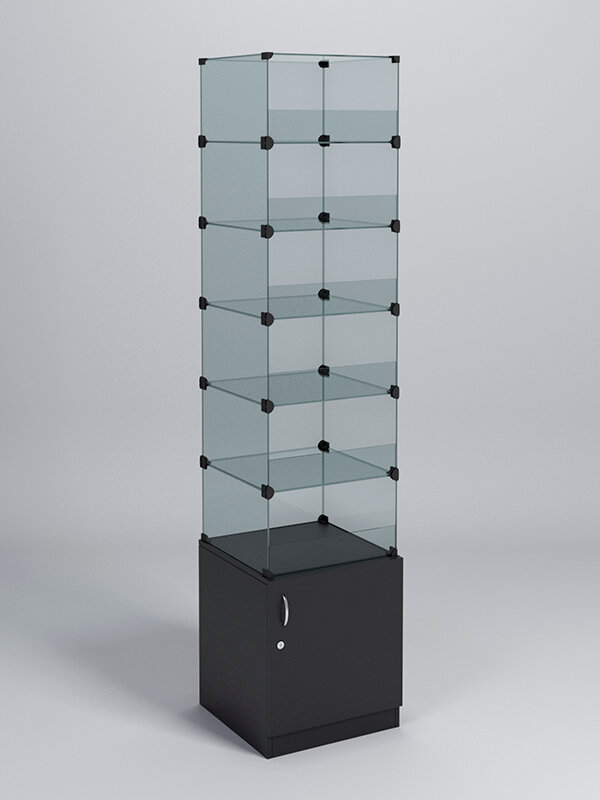 Витрина "КУБ" №606-КО стаканчик (без дверок, передняя стенка - стекло), Черный