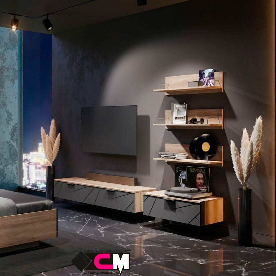 Даллас ТБ 02 Тумба (0,802х0,278х0,402) дуб каньон/МДФ софт графит