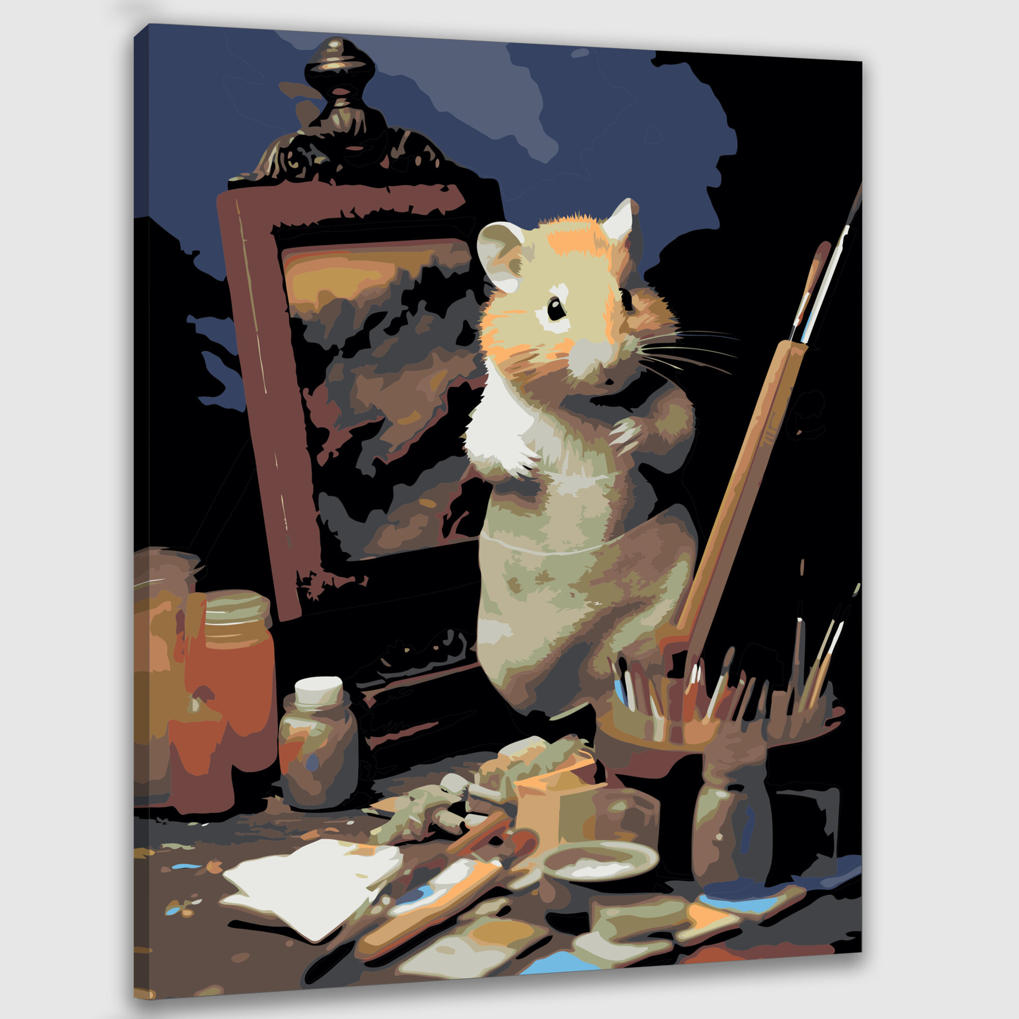 Картина по номерам 40x50 см, глиняная скульптура, хомячок, творческий проект, миниатюрные принадлежност