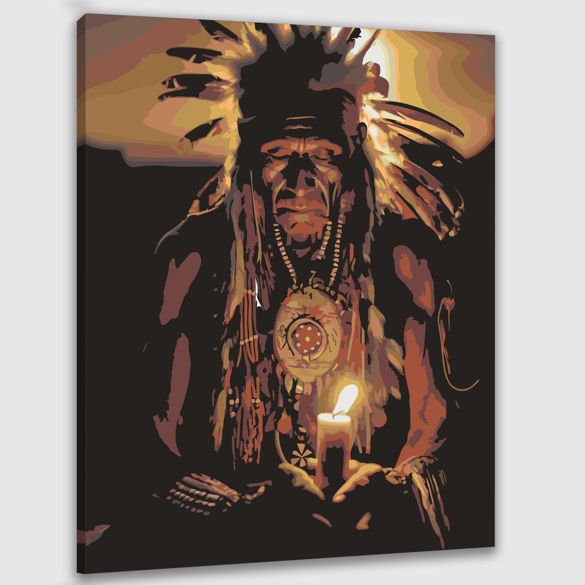 Картина по номерам 40x50 см, шаманы, транс, татуировки, перья, молитвенный ритуал, полная луна, пустынный пейзаж