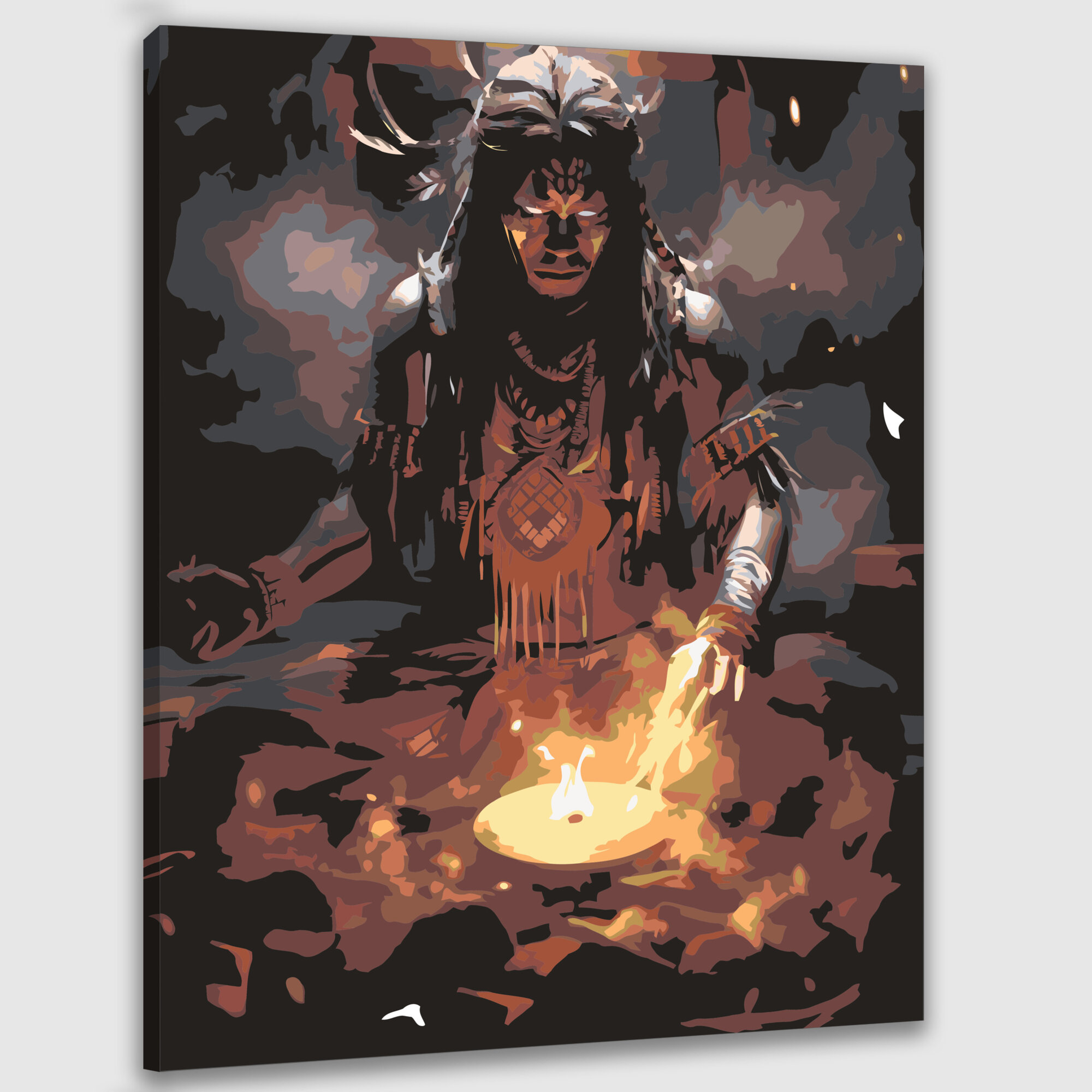 Картина по номерам 40x50 см, шаман, ритуал, цифровая картина, яркие краски, замысловатые узоры, транс, клубящийся дым