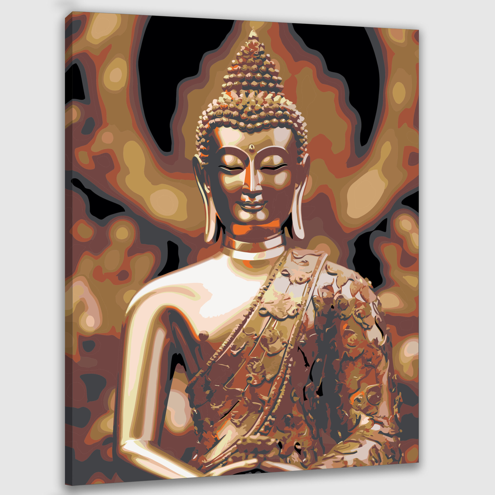 Картина по номерам 40x50 см, бронзовый Будда, скульптура, резьба, лицо, мудрость, безмятежность, сверкающий, f