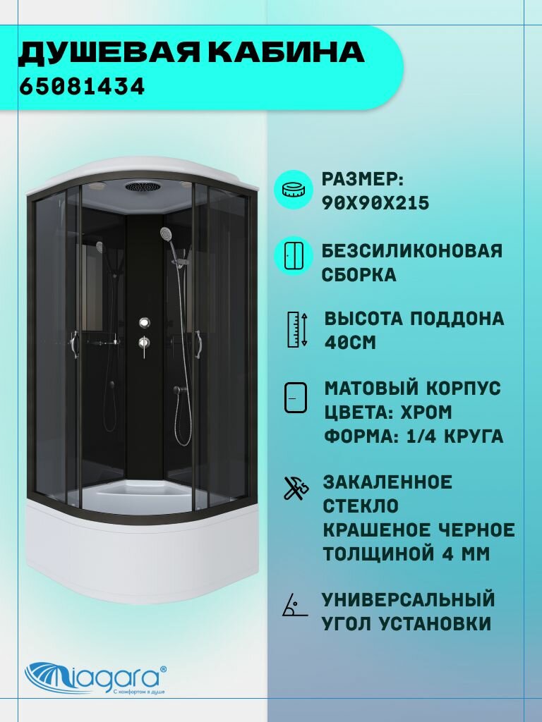 Душевая кабина Niagara Classic NG-6508-14 (90х90х215) высокий поддон(40см), черный, стекло тонированное,4 места