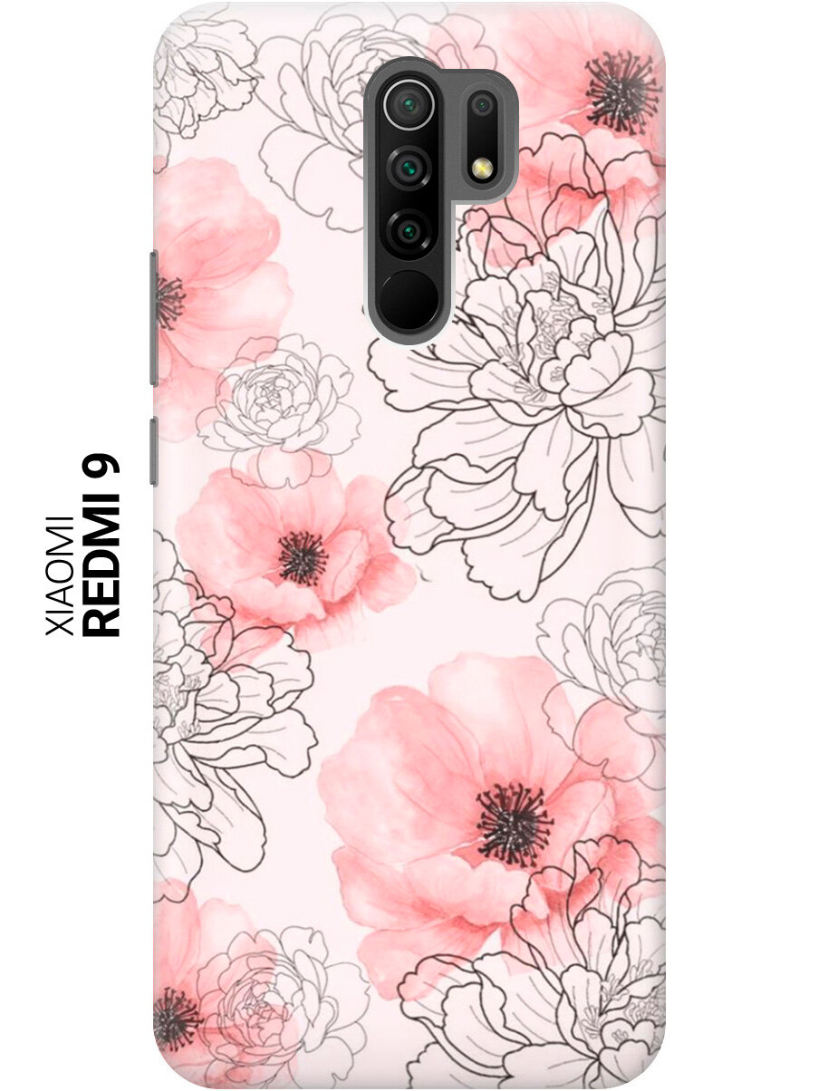 Силиконовый чехол на Xiaomi Redmi 9 / Сяоми Редми 9 с рисунком "Нежно-розовые цветы"