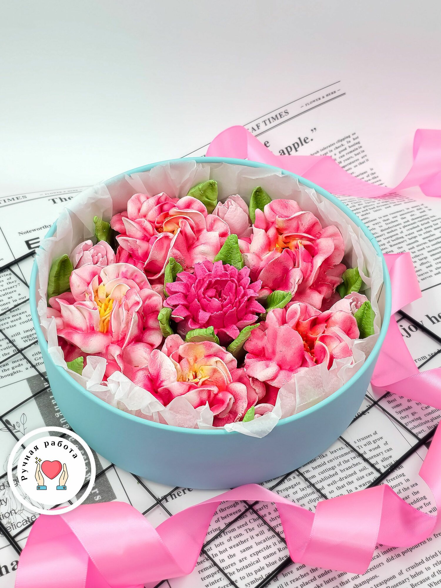 Цветы из зефира 'Нежные пионы' подарок подруге, маме, жене на День рождения, Сладкий подарочный набор