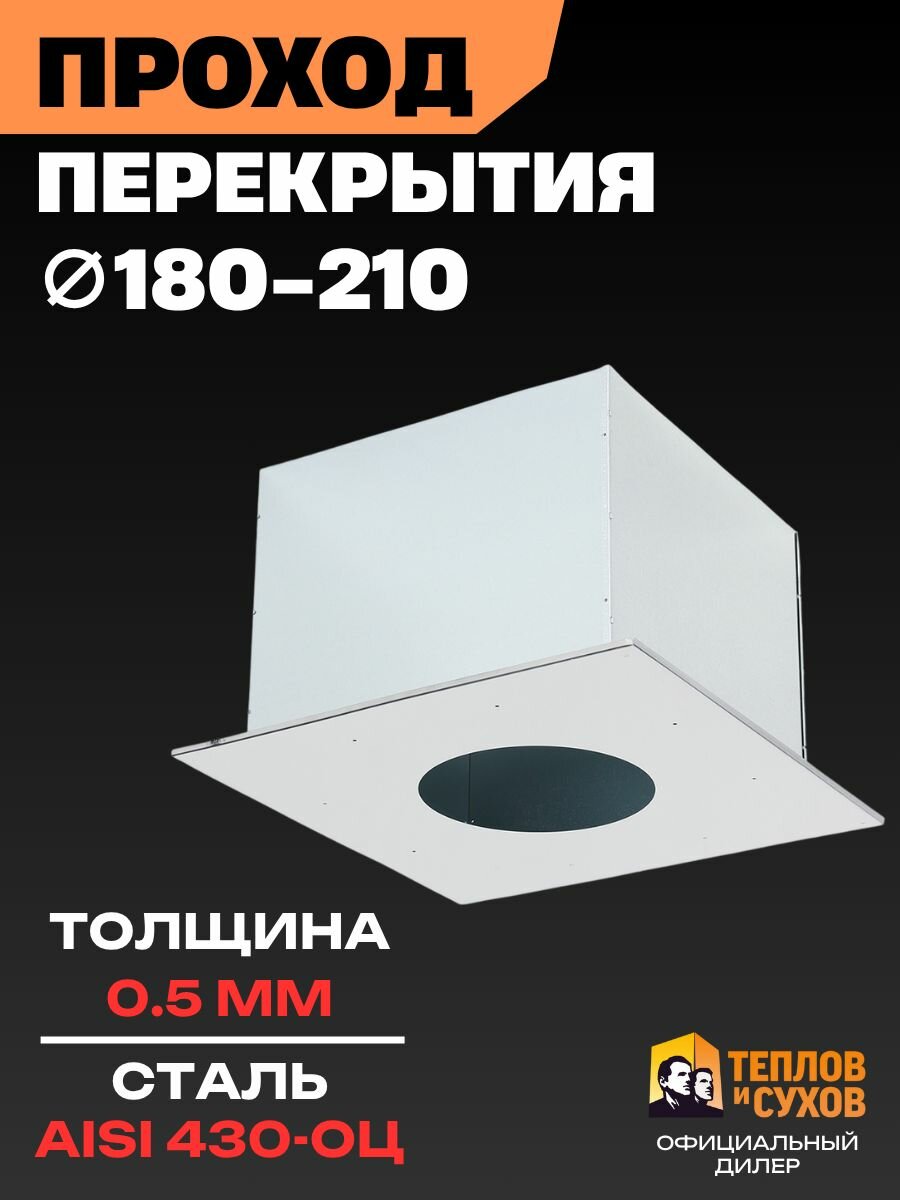 Потолочно проходной узел для дымохода d 200, ППУ универсальный AISI 430 и Оцинковка 0.5 мм, лист нержавейка