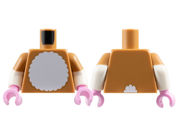 Torso White Furry Chest and Tail on Back Pattern / White Arms with Molded Medium Nougat Short Sleeves Pattern / Bright Pink Hands, 973pb5913c01 Medium Nougat N
