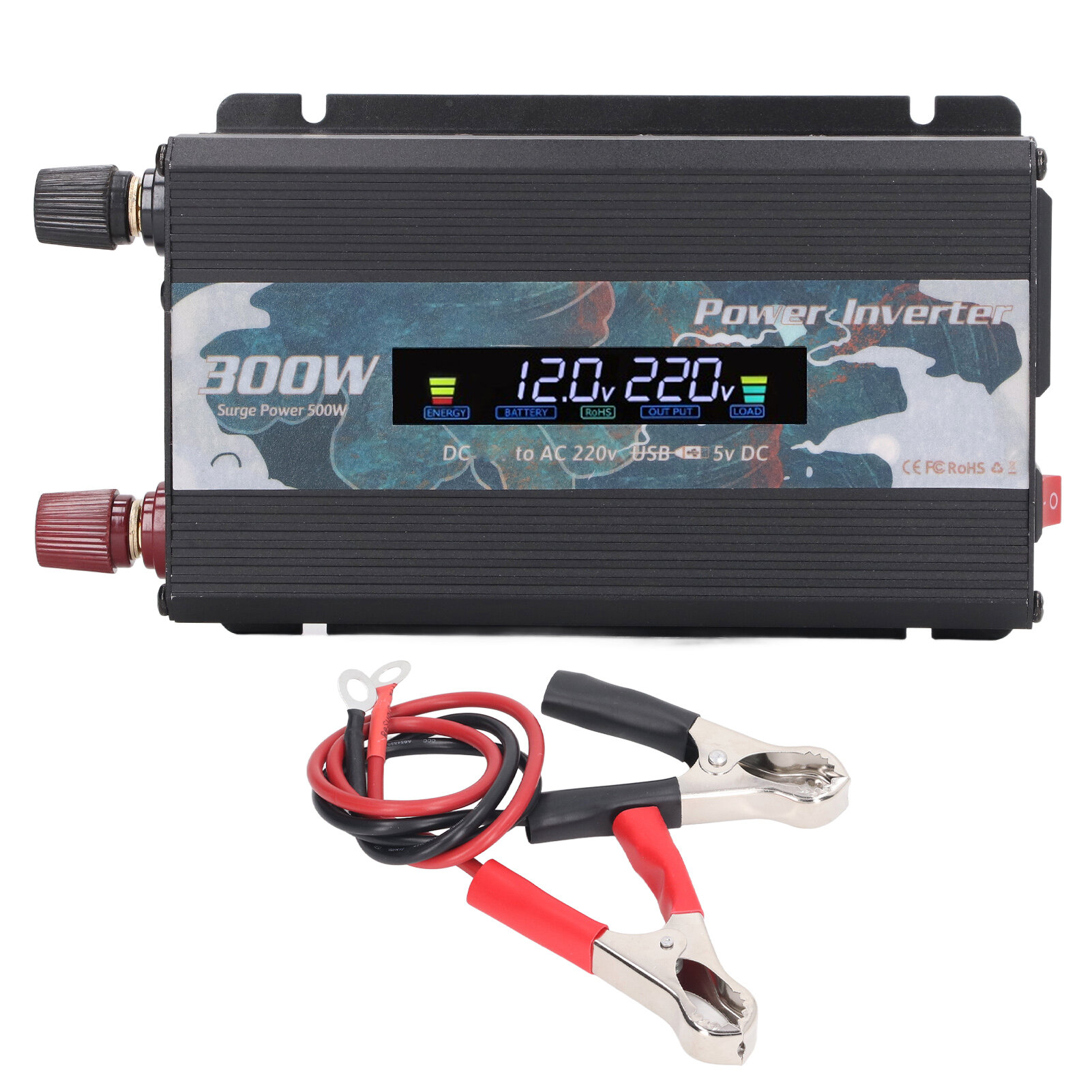 Автомобильный инвертор 300W DC-AC 220V, чистая синусоида, с LCD, USB 2.0A, для зарядки