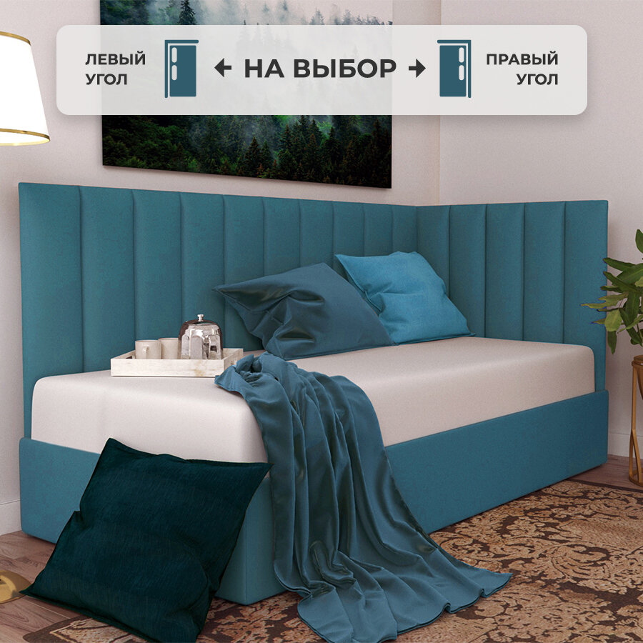 120х200, Угловой диван Line, InRoom, морская волна