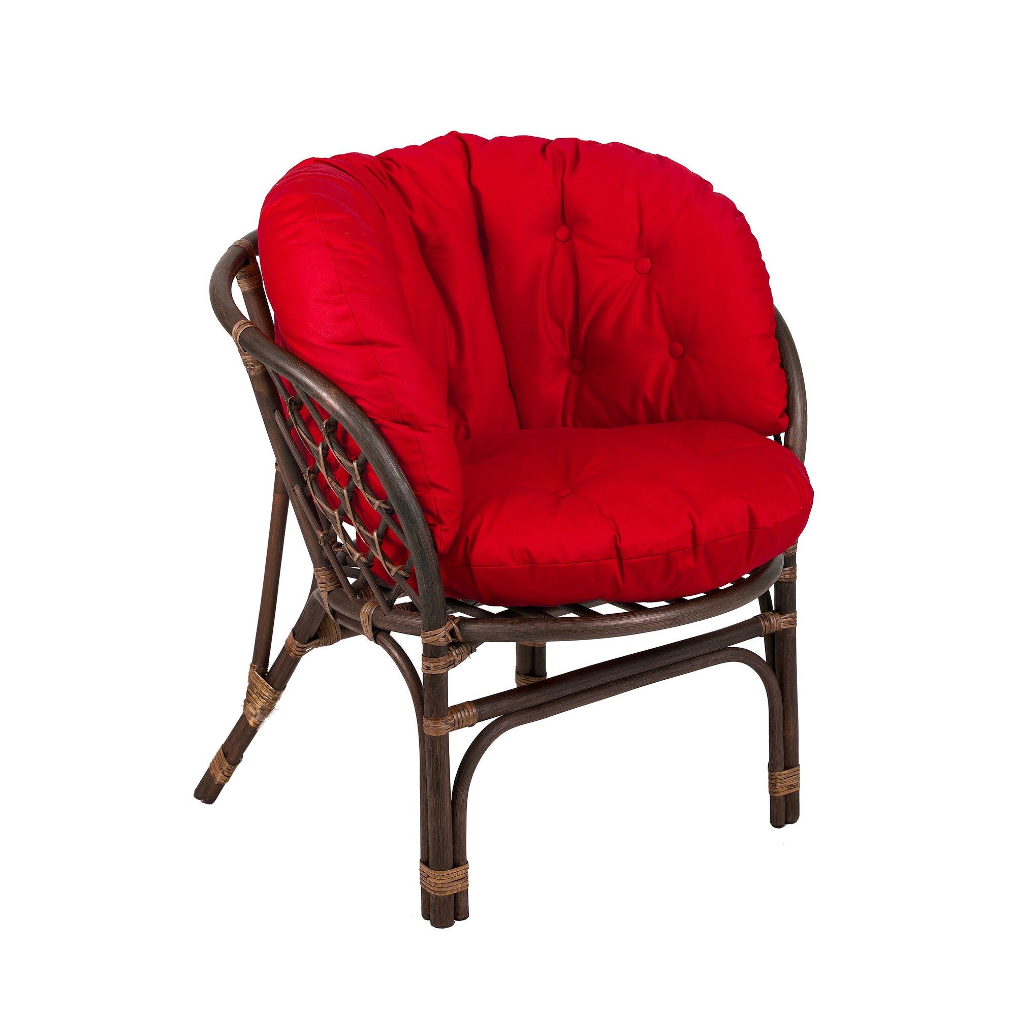 Кресло из натурального ротанга с большой красной подушкой Багама, цвет миндаль матовый