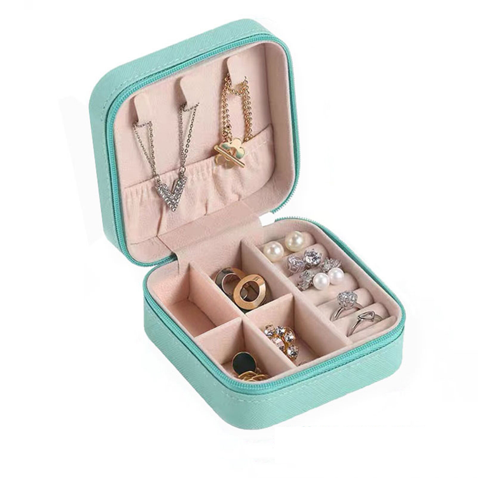 Ящик для украшений, кейс для хранения украшений, органайзер из ПУ кожи для ожерелий, серьг, колец, браслетов, серёжек, материал ПУ кожа, цвета чёрный, белый, розовый, зелёный (доступны варианты), размер 10*10*5см, вес 150г, в комплект входят 1 ящик для