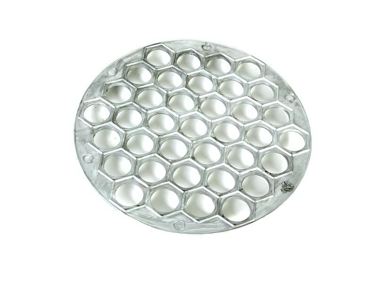 Пельменница алюминиевая литая с рецептом, круглая форма, 6 ячеек, для быстрой лепки