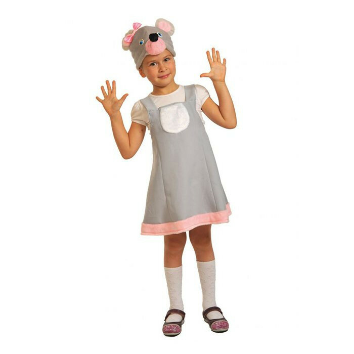 Костюм Д (животное) Мышка (платье, маска) р.98-116 цв. серый плюш арт.2027