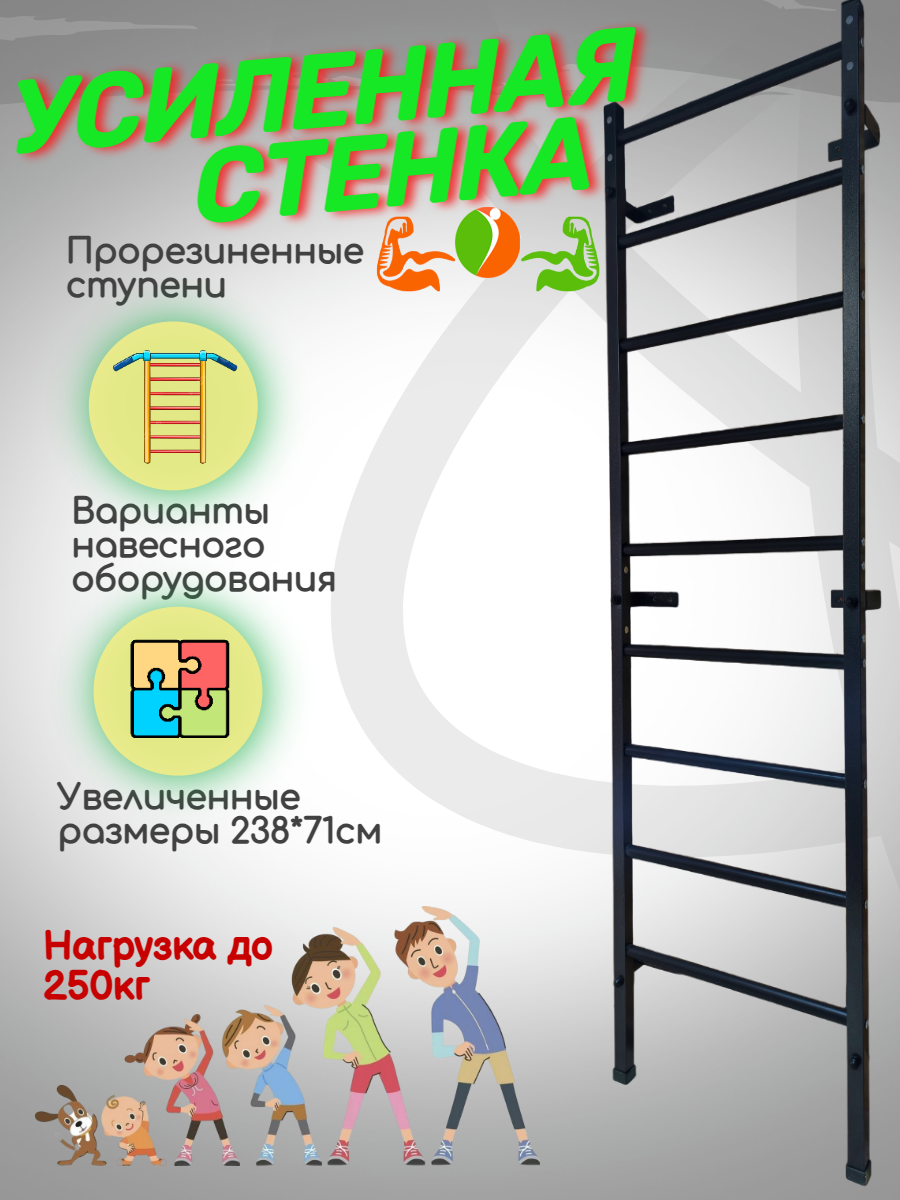 Усиленная шведская стенка SportStenki, цвет черный.