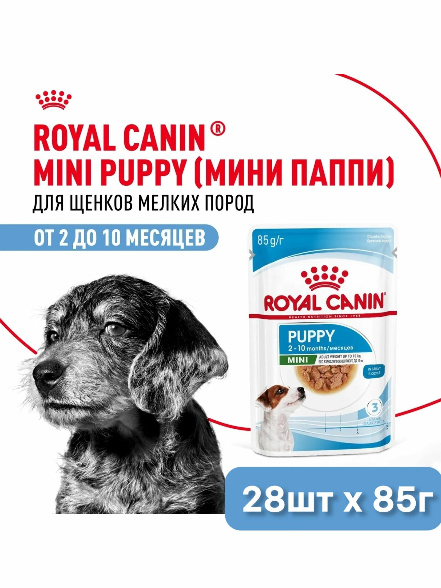 Влажный корм для щенков 28шт х 85г Mini Puppy для мелких пород соус