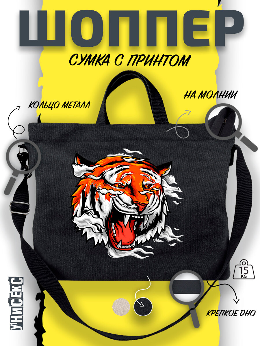 Сумка  шоппер y2k через плечо тигр