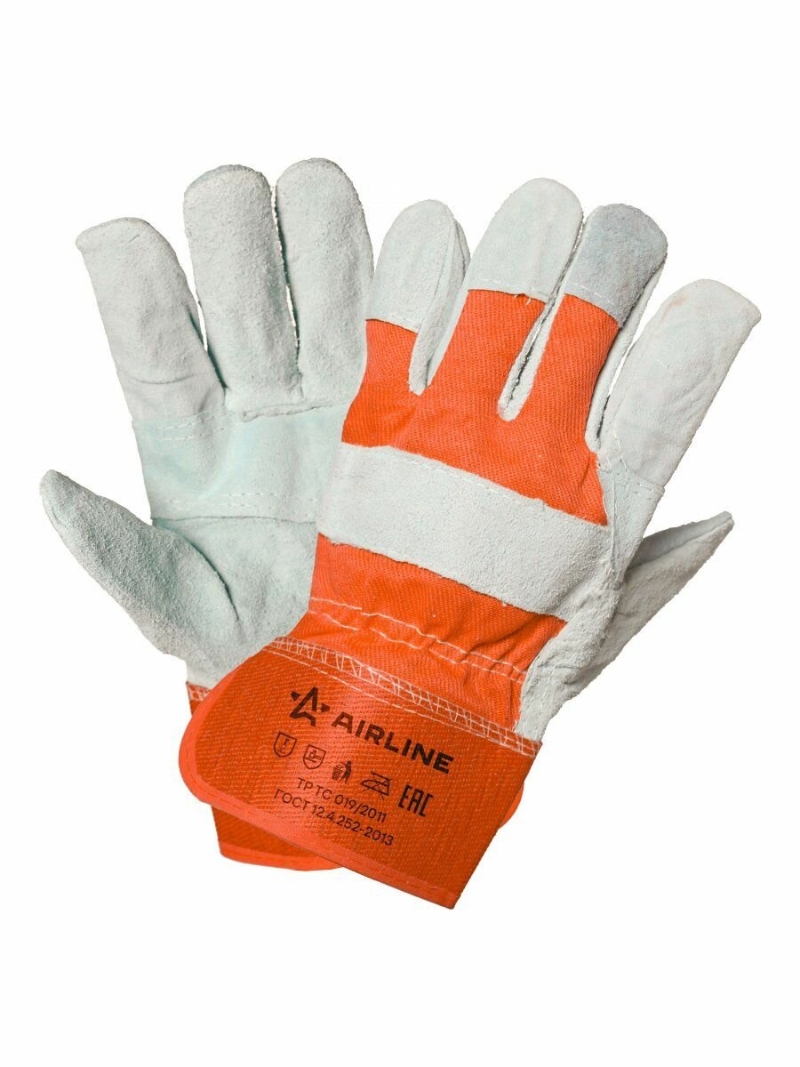 Перчатки спилковые EXPERT Airline AWGS07, комбинированные (натуральная кожа/хлопок)(XL), серый/красный