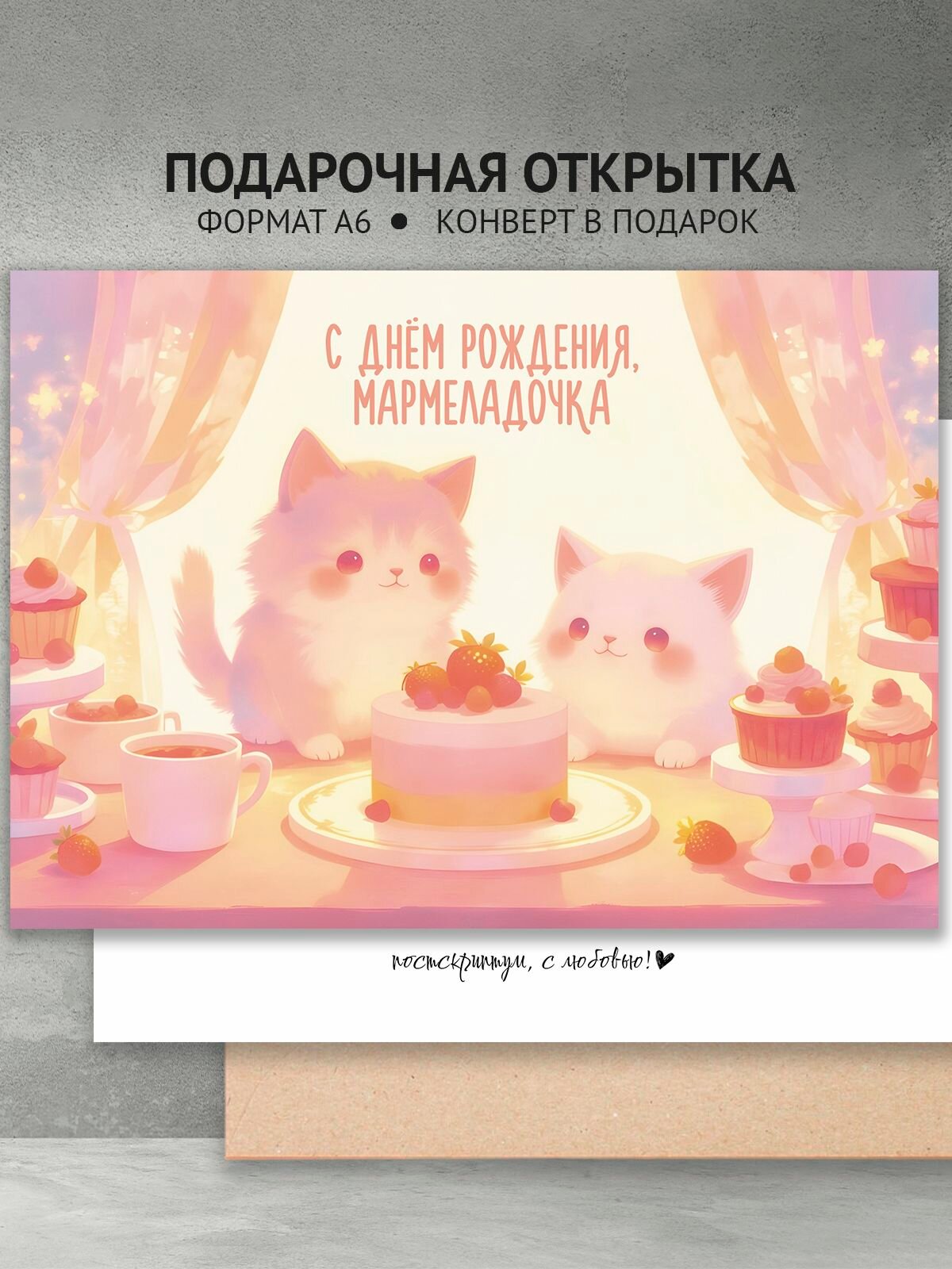 Подарочная открытка с уникальной иллюстрацией "С днем рождения, мармеладочка" с днем рождения, с юбилеем