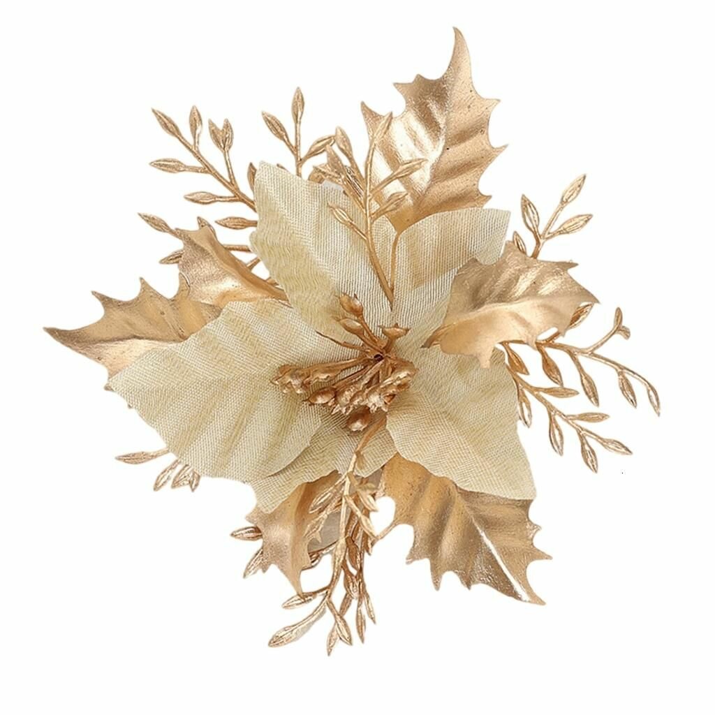 Рождественская головка цветка без порошка, украшающая Рождественскую елку поддельными цветами-золотистый