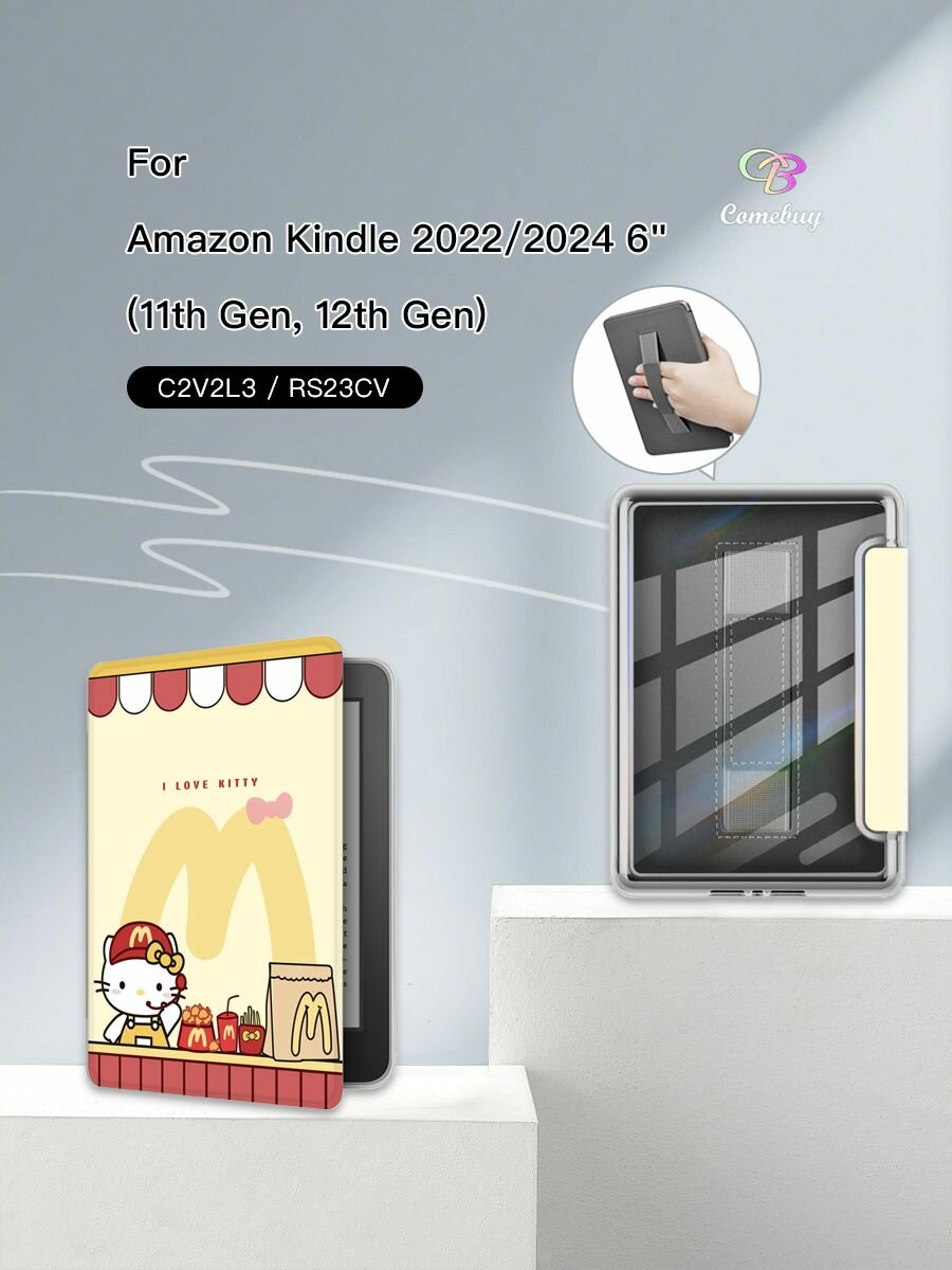 Чехол-книжка для Amazon Kindle 11 / 12 (6", 2022/2024 г.), C2V2L3 / RS23CV, прозрачная задняя крышка