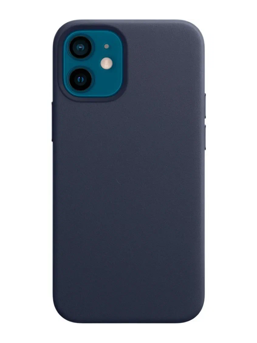 Кожаный чехол Магсейф для iPhone 12 / 12 Pro Abyss Blue / Анимация NFC / Leather Case Магсейф для Айфон 12 / 12 про - Синий