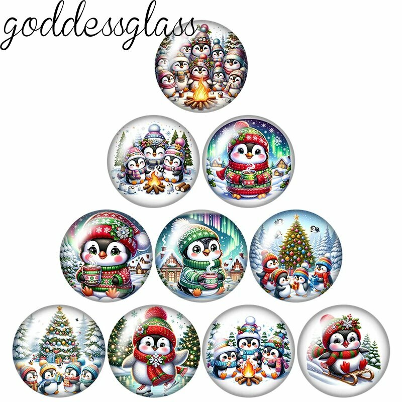 Стеклянные фотокабошоны Chrismas penguin Family Winter Animal 10 штук 20mm, ZB2809