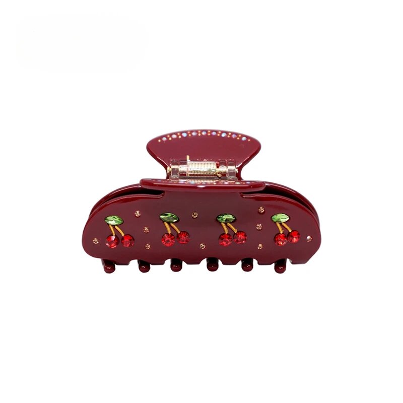 Милые заколки для волос вишневого цвета для женщин и девочек, стразы, фрукты, цветочный бант, бабочка, ацетатные когти для волос, зажим в виде акулы, аксессуары для волос