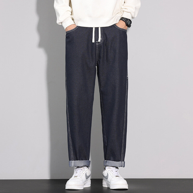 Слим тапер джинсы Rong Новинки осени мужские необработанные джинсы конический крой широкие универсальные прямые брюки, Размер_32