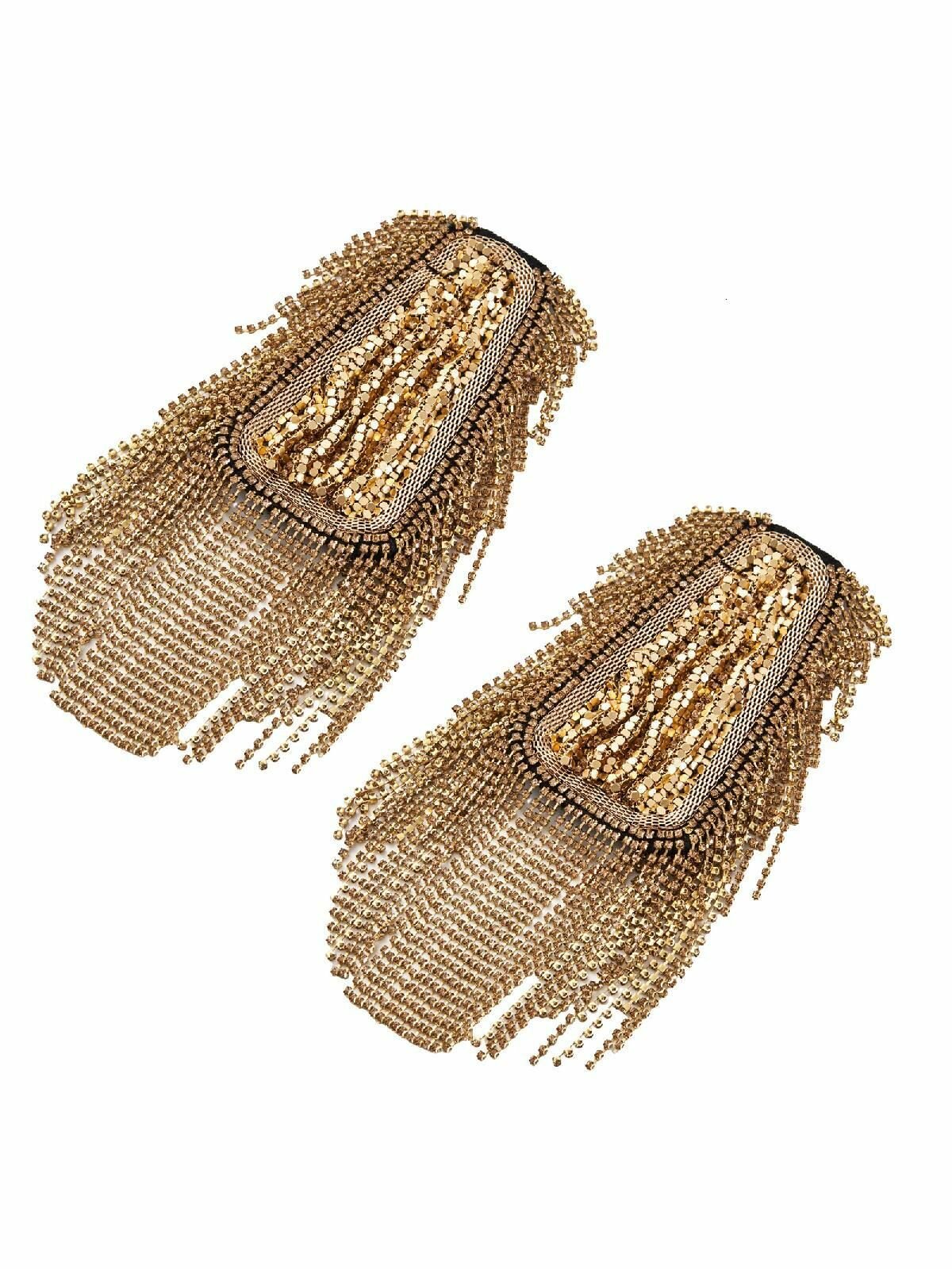 Панк-погоны с цепями и стразами, Золото - 1 пара